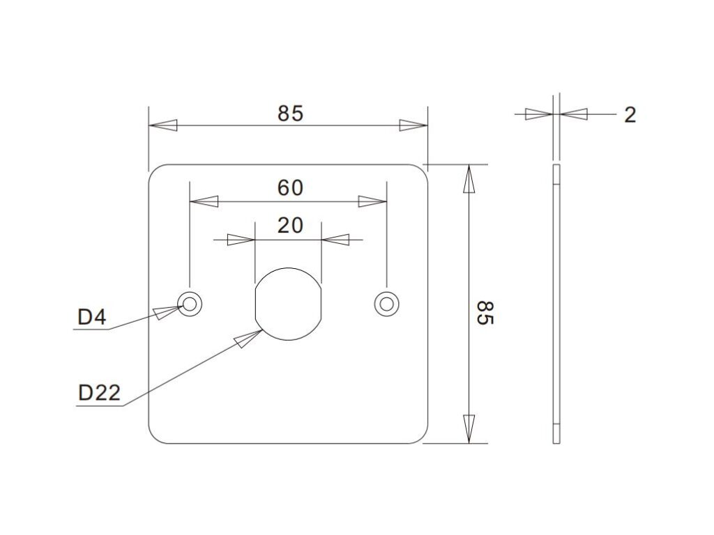 22mm with direction EMERGENCY FIRE RELEASE stainless steel plates